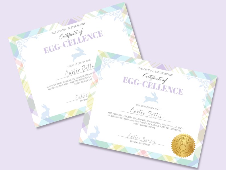 Official Certificate of Egg-cellence, Editable Easter Bunny Certificate ...