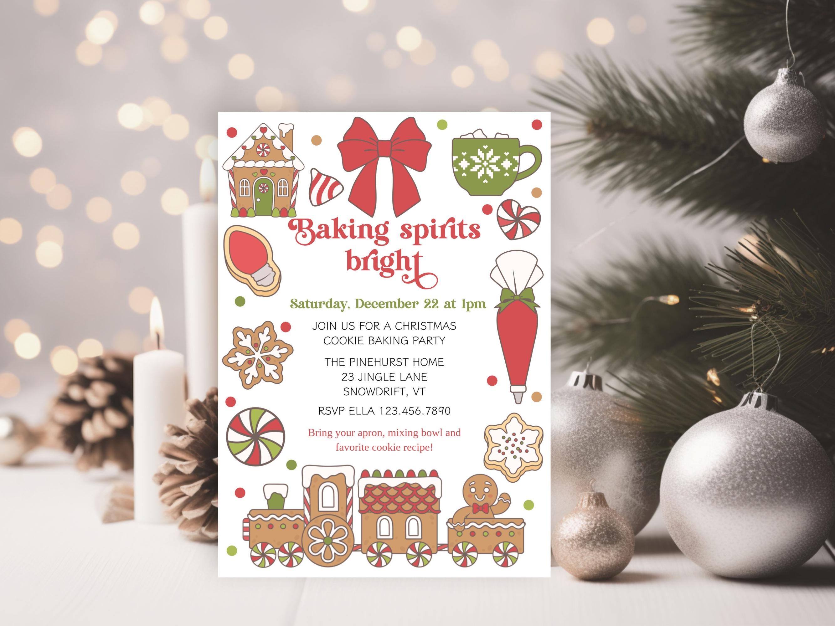 Baking Spirits Bright Christmas Cookie Party Invite, Kids Cookie Baking ...