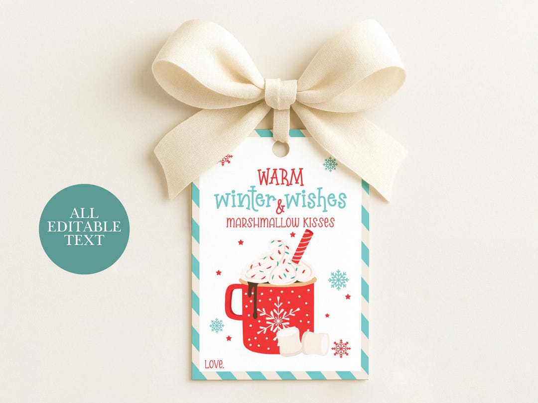 Hot Cocoa Christmas Gift Tag, Editable Holiday Favor Tag, Warm Winter ...