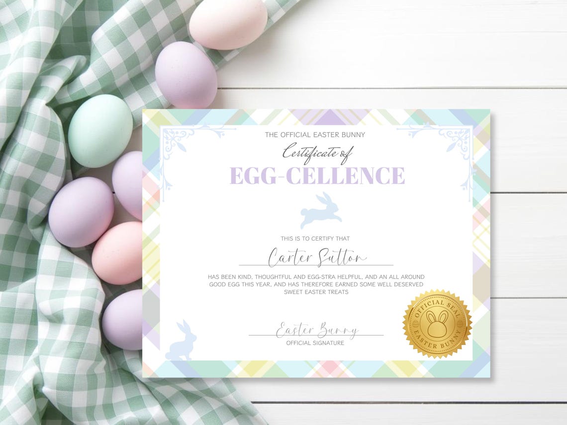 Official Certificate of Egg-cellence, Editable Easter Bunny Certificate ...