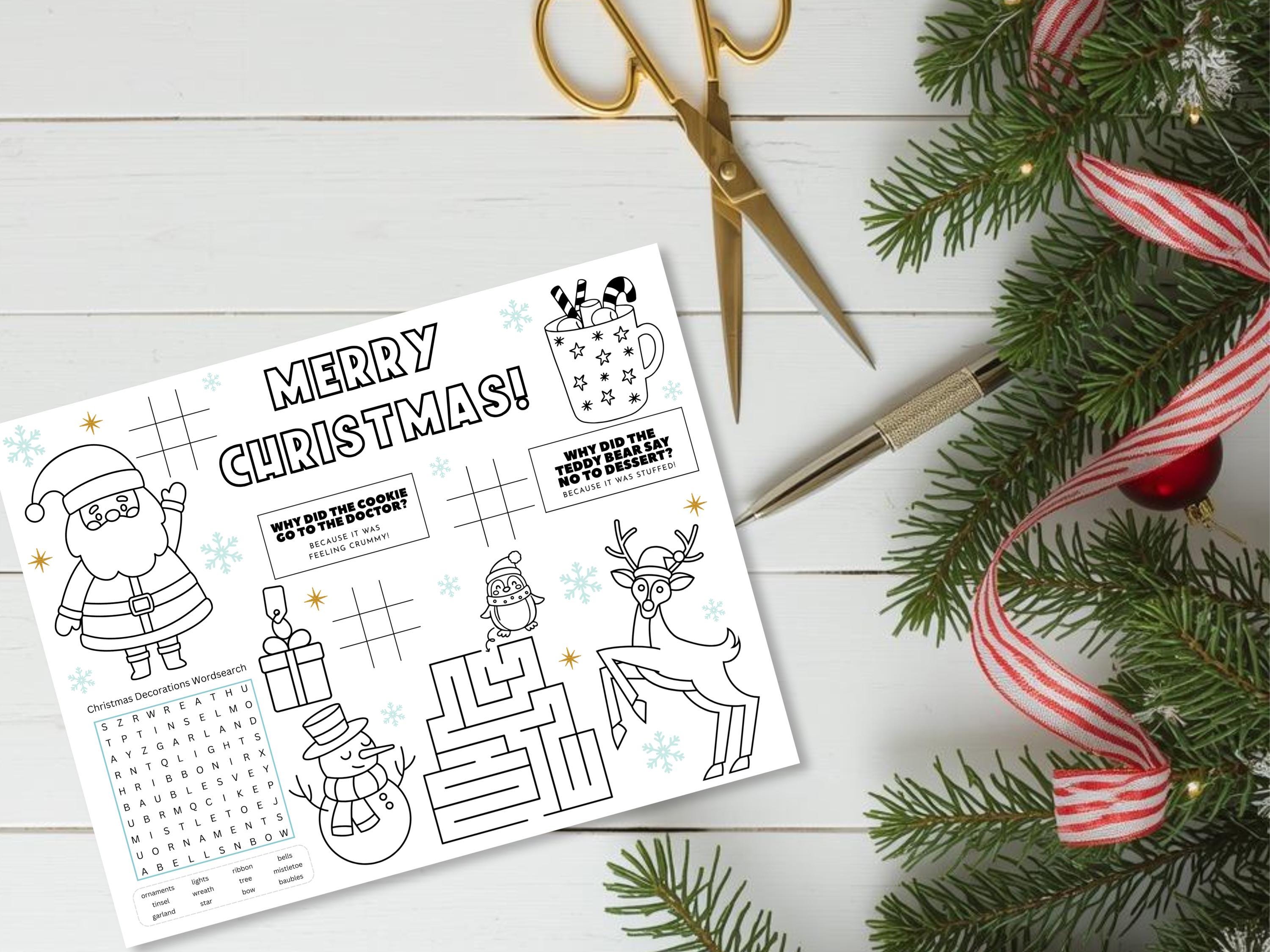 Christmas Activity Coloring Mat, Kids Holiday Placemat, Printable ...