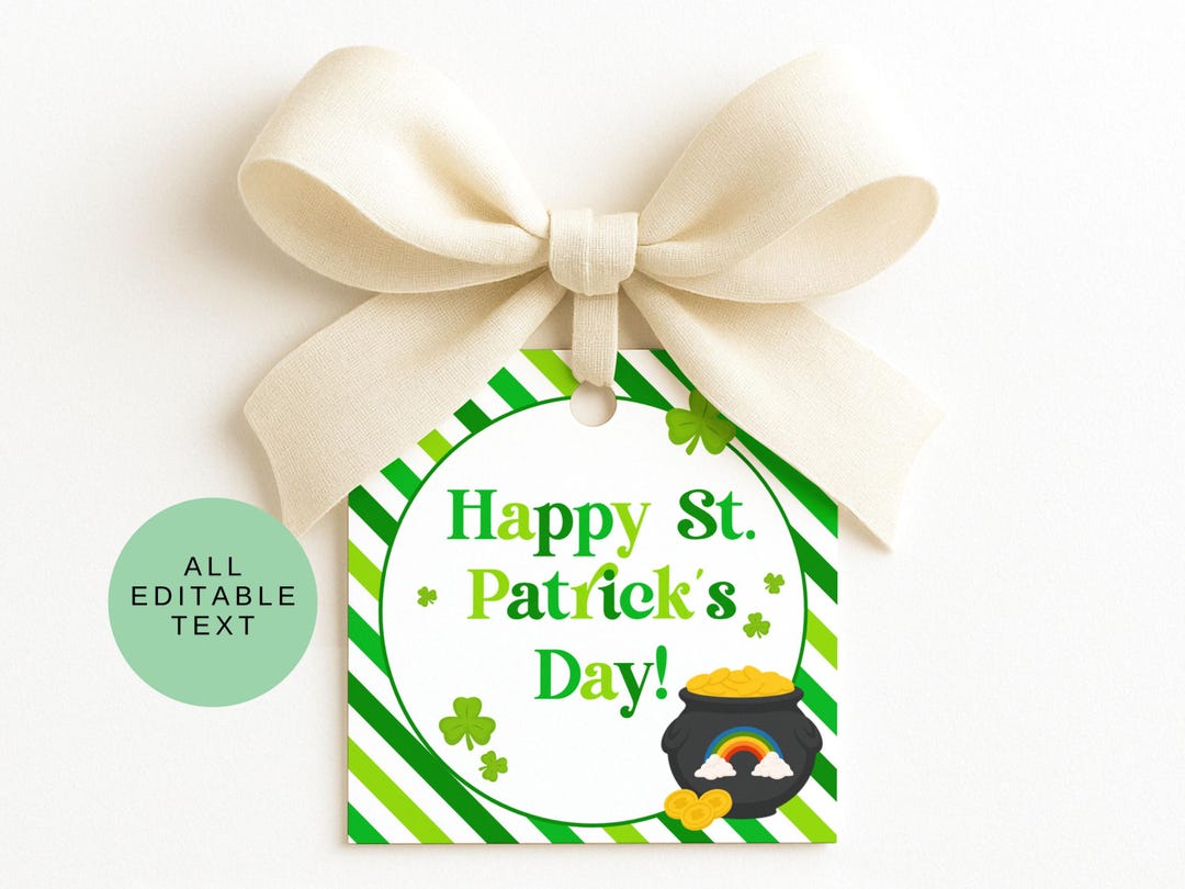 St. Patrick's Day Favor Tags, Happy St. Patricks Day Tag, Editable St ...