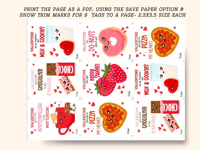 Kids Valentine Cards, Editable Cute Kawaii Food Valentines, Classroom ...