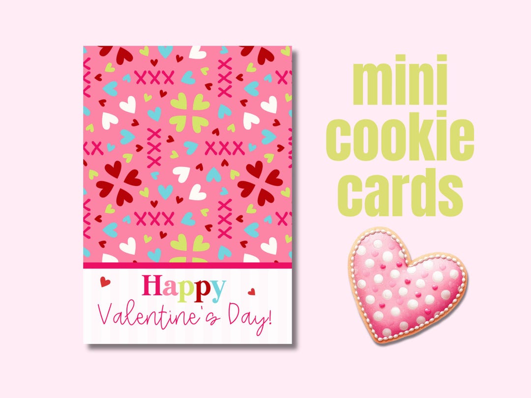 Valentine Hearts Mini Cookie Card, Printable Valentine's Day Treat Tag ...