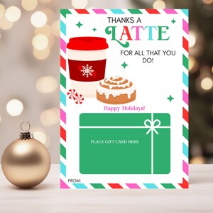 Christmas Latte Gift Card Holder, Thanks a Latte Printable, Teacher ...