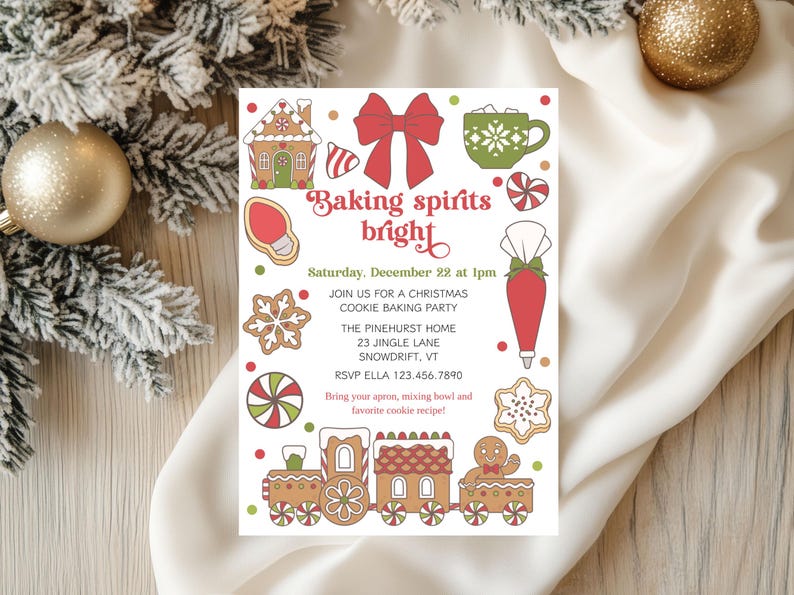 Baking Spirits Bright Christmas Cookie Party Invite, Kids Cookie Baking ...