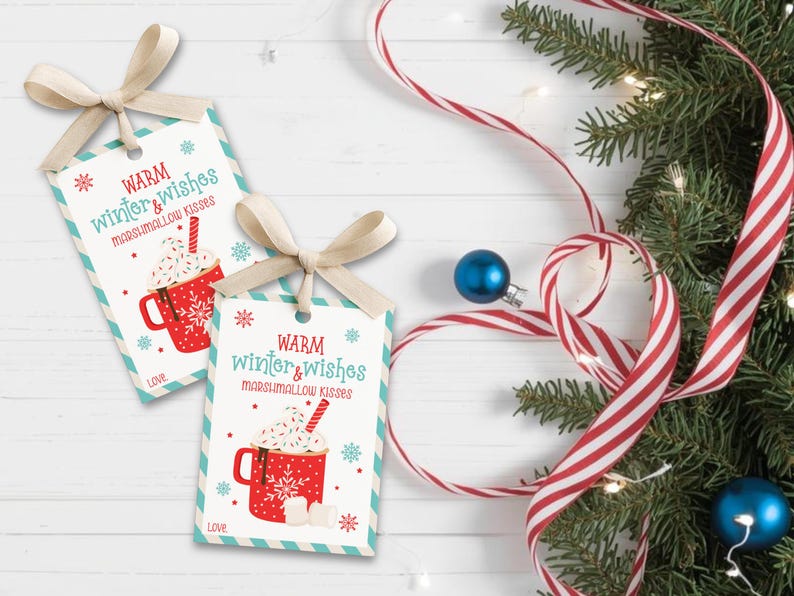 Hot Cocoa Christmas Gift Tag, Editable Holiday Favor Tag, Warm Winter ...