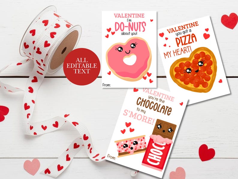 Kids Valentine Cards, Editable Cute Kawaii Food Valentines, Classroom ...