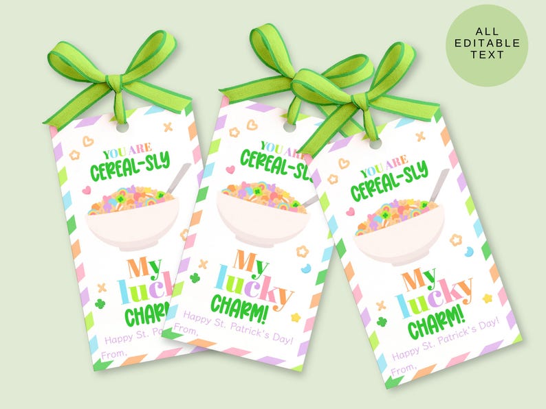 You’re Cereal-sly My Lucky Charm Tag, St Patrick's Day Gift Tag ...