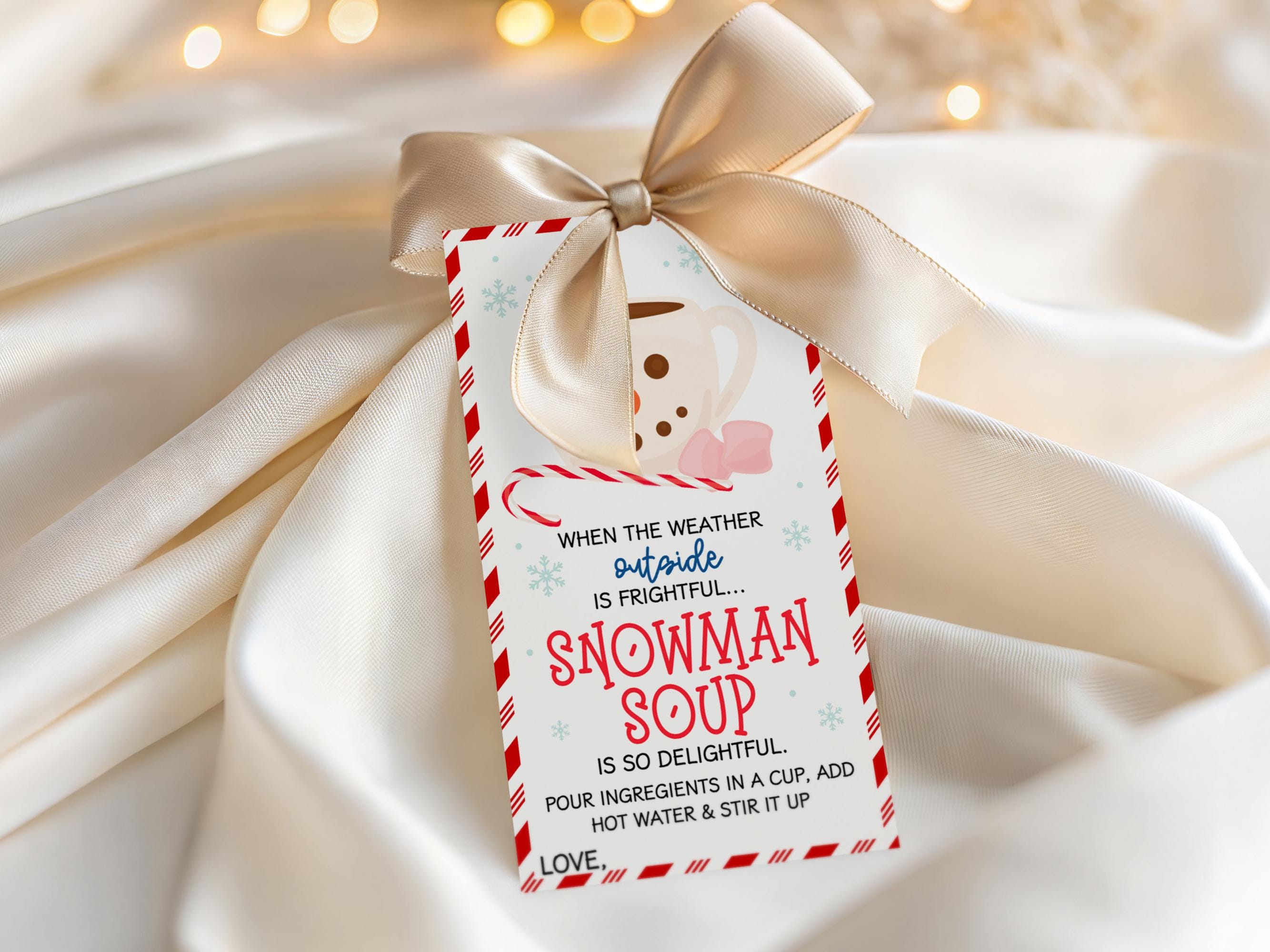Editable Snowman Soup Tag, Printable Hot Chocolate Gift Tag, Christmas ...