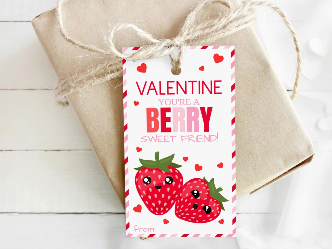 Editable Berry Sweet Valentine Gift Tag, Kids Valentine Party Favor ...