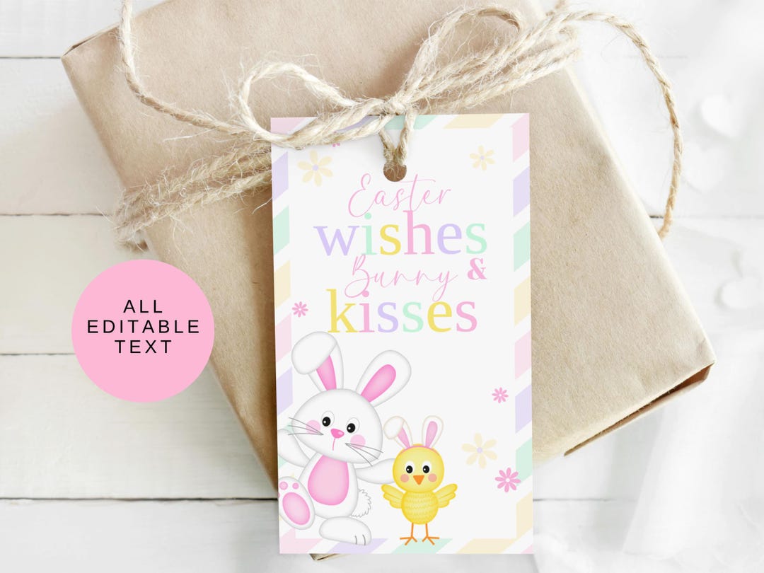 Easter Bunny Gift Tag, Easter Wishes & Bunny Kisses Favor Tag ...