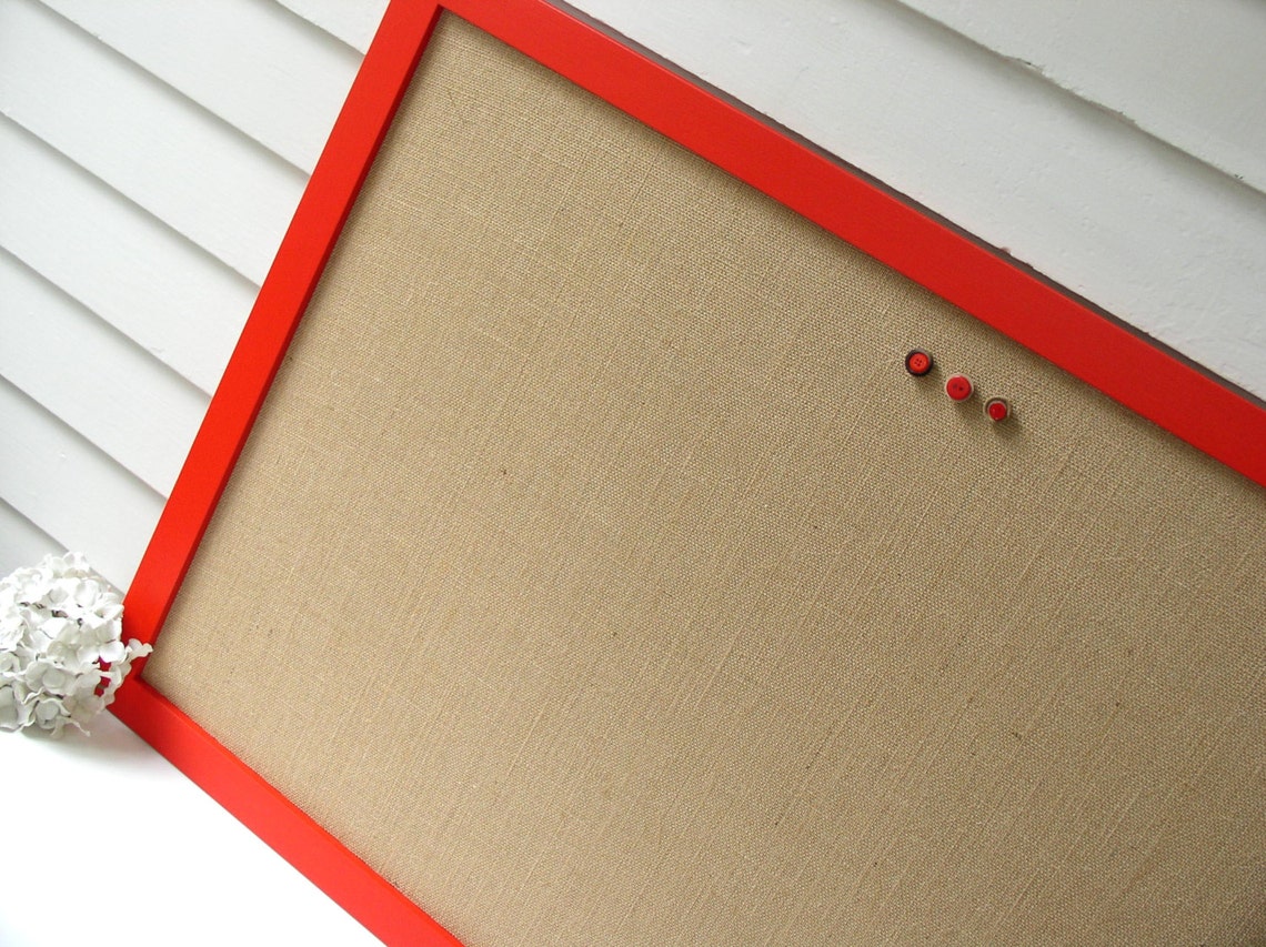 Modern Burlap BULLETIN BOARD Red and Tan Magnetic Memo Board | Etsy