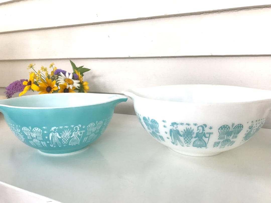 Vintage Pyrex Nesting Bowls, Cinderella Butterprint, Turquoise Aqua ...
