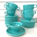 Vintage Boontonware Cups and Saucers, Turquoise Blue Speckled With ...