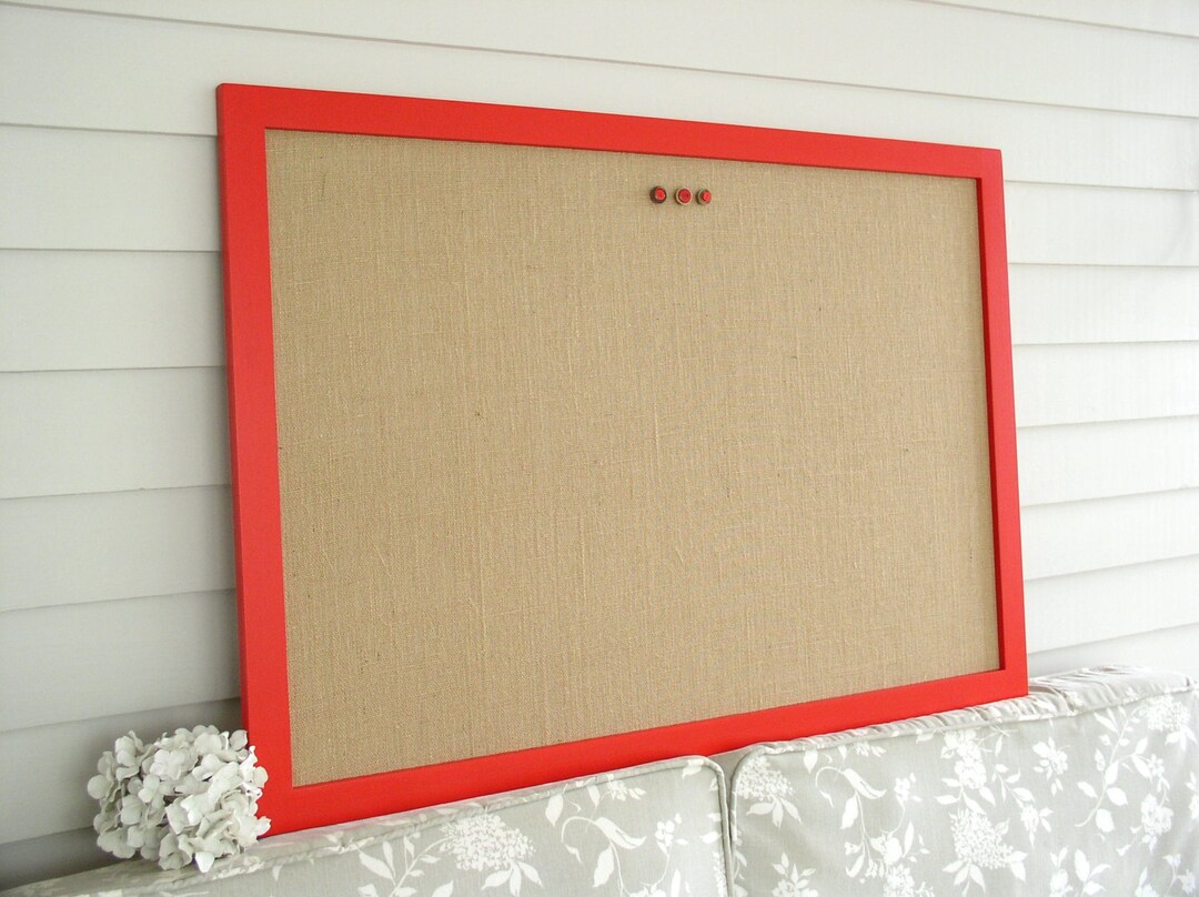 Modern Burlap BULLETIN BOARD - Red and Tan Magnetic Memo Board in ...