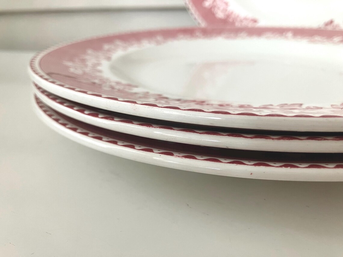 Set of 4 Vintage Plates, Wedgewood Rydal Red Made in England, Red and ...