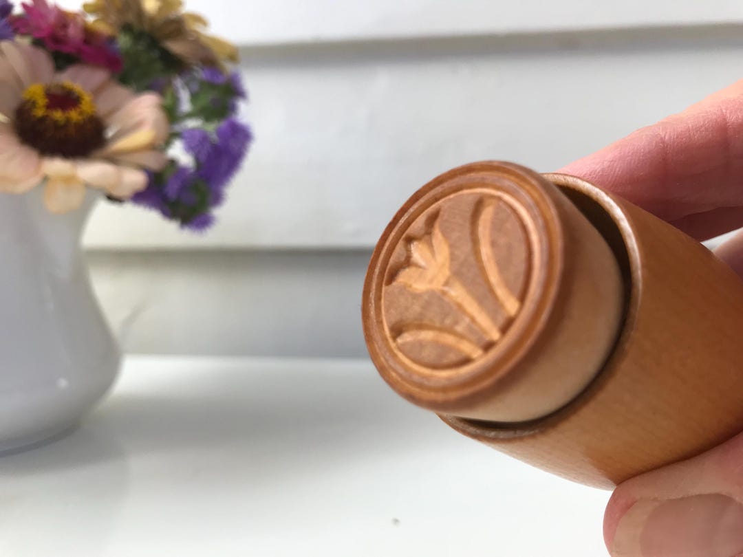 Vintage Wooden Butter Stamp, Tulip Flower Farmhouse Kitchen Press Mold ...
