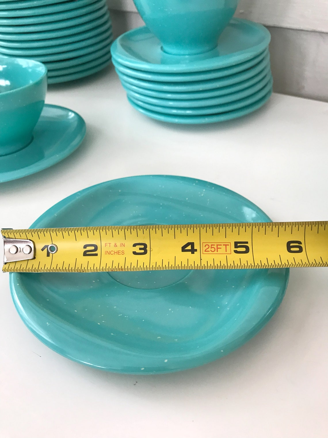 Vintage Boontonware Cups and Saucers, Turquoise Blue Speckled With ...