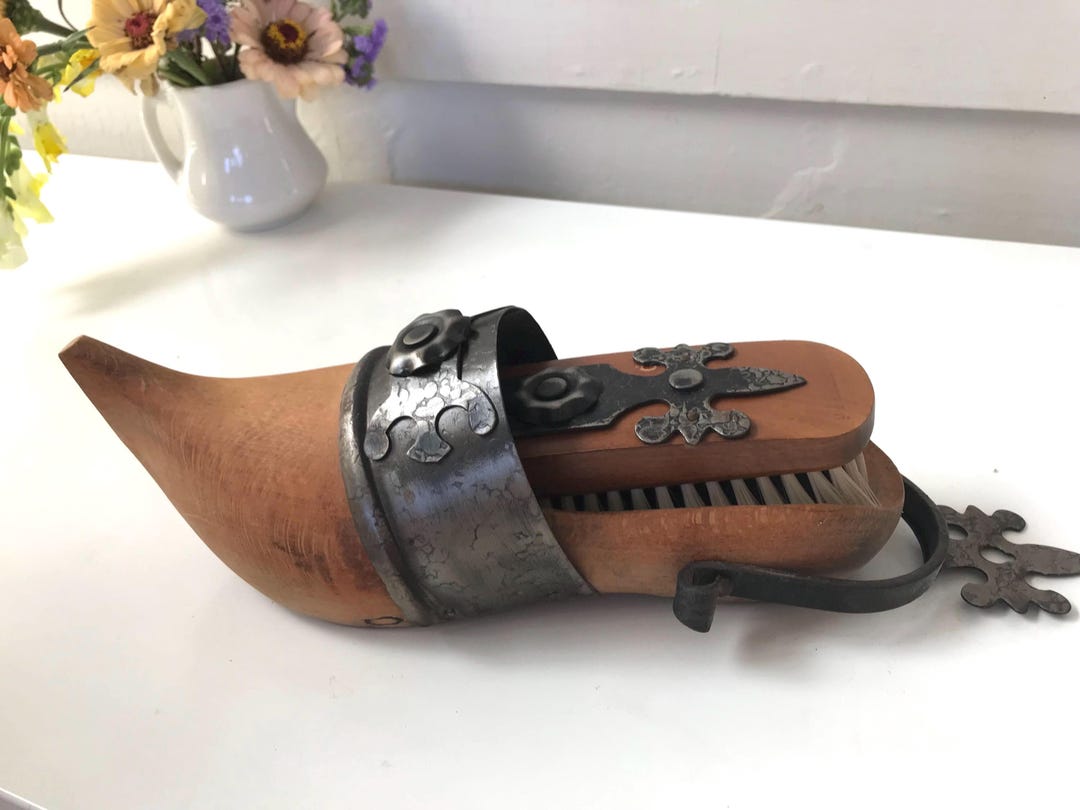 Vintage Danish Wooden Shoe and Brush, Men's Shoe Shine, Wall Mount ...