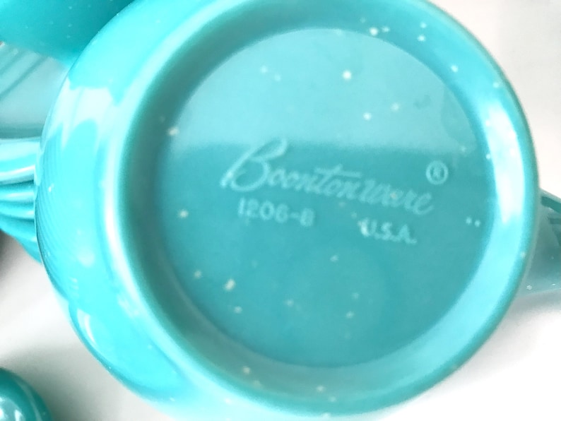 Vintage Boontonware Cups and Saucers, Turquoise Blue Speckled With ...