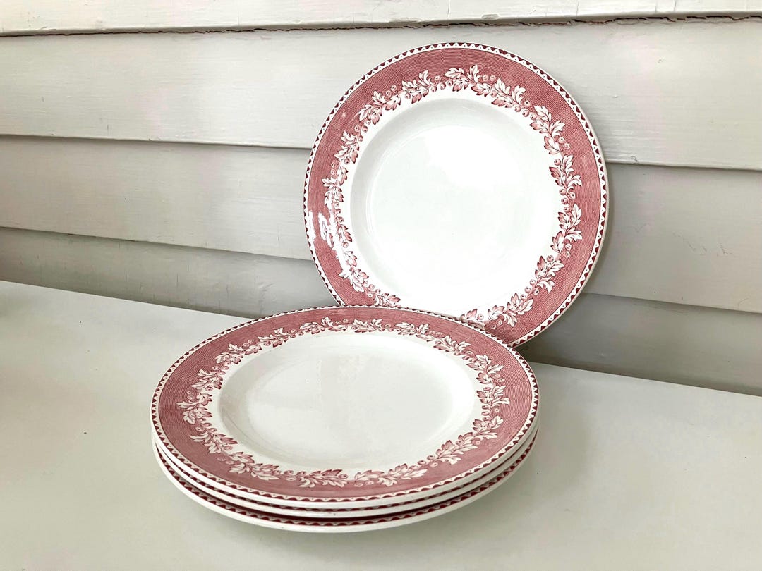 Set of 4 Vintage Plates, Wedgewood Rydal Red Made in England, Red and ...