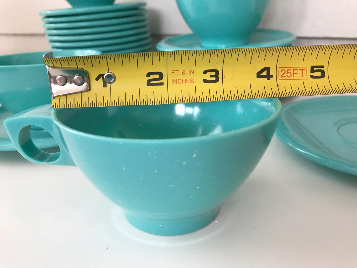 Vintage Boontonware Cups and Saucers, Turquoise Blue Speckled With ...
