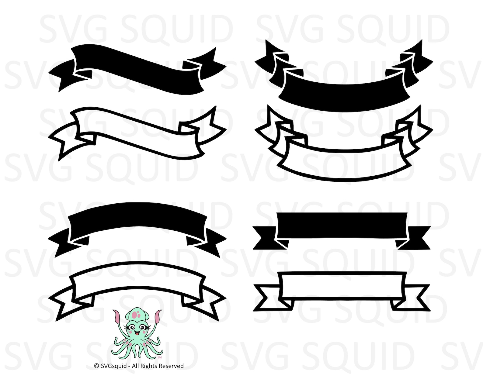 Banner SVG Designs: Ribbon Header Clipart, Scroll Label Cut File ...