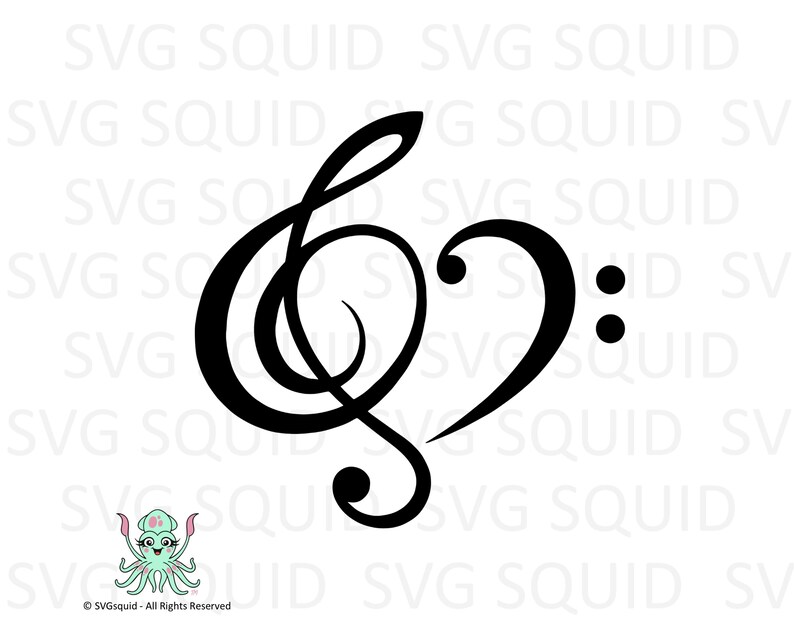 Treble Bass Clef Heart SVG Design: Music Symbol Clipart Cut File ...