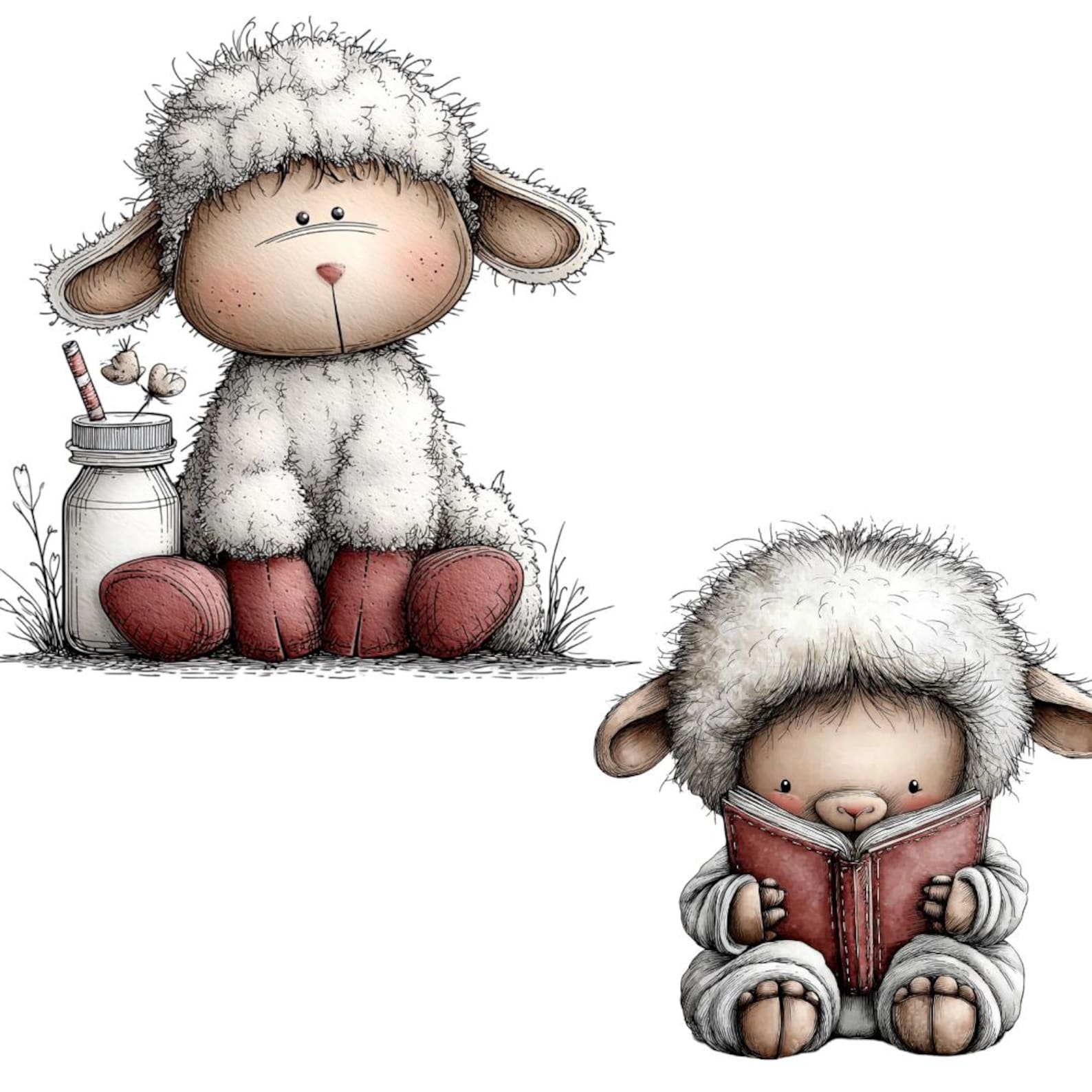 Funny Whimsical Sheep Clipart, Love Graphics, Digital Download 24 Pngs ...