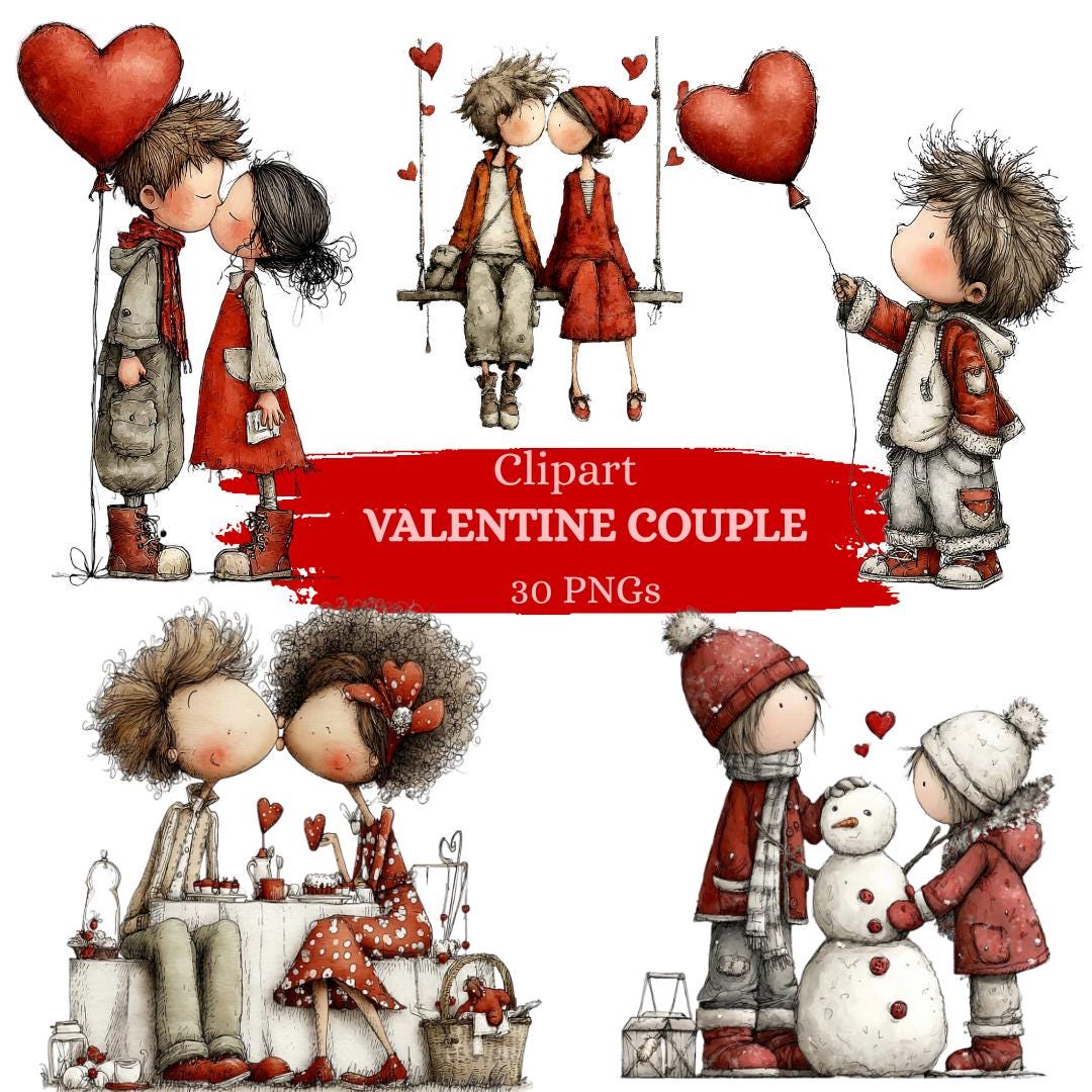 Couple in Love Valentine's Day Clipart, Love Graphics, Digital Download ...
