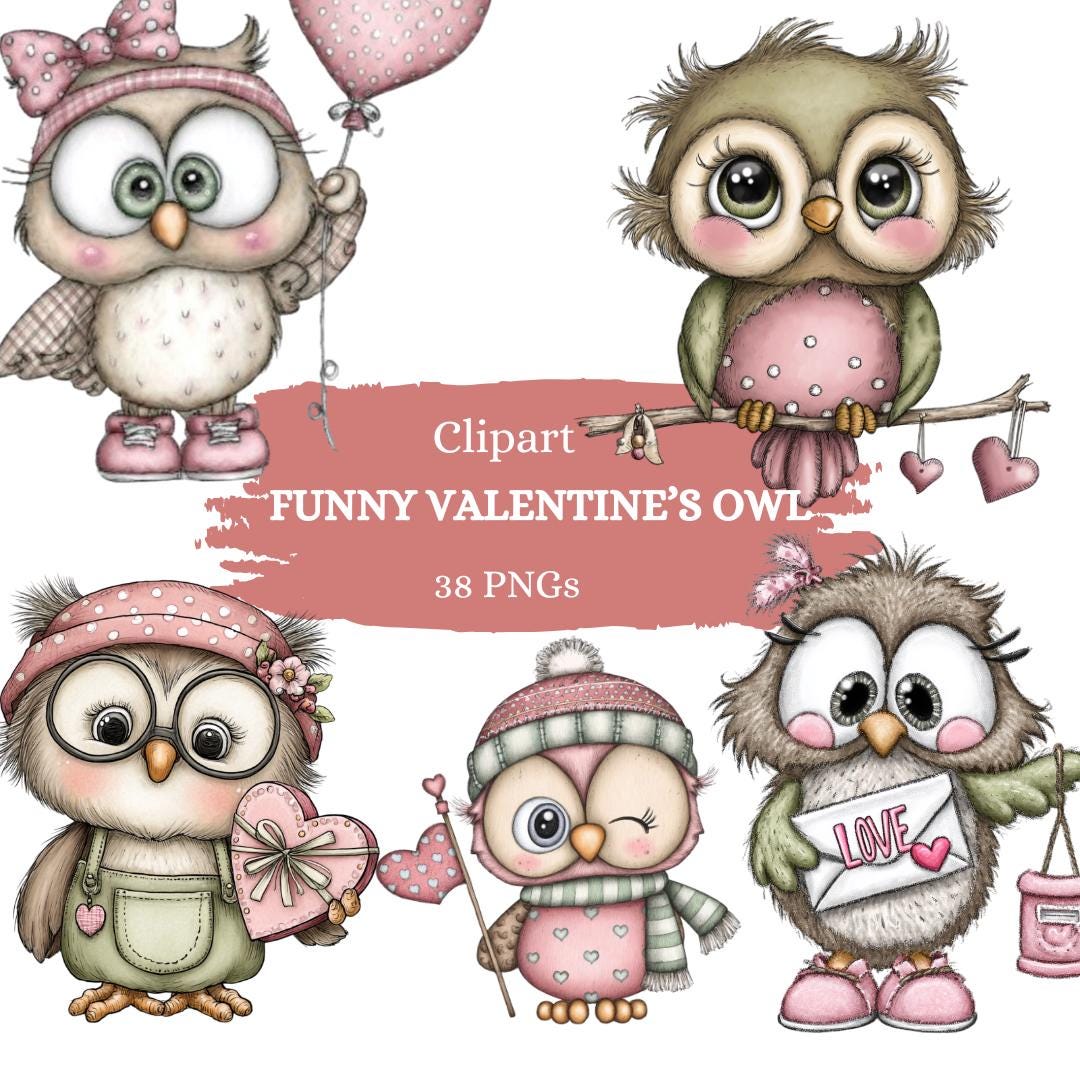 Valentine's Day Owl Clipart, Love Graphics, Digital Download 38 Pngs - Etsy