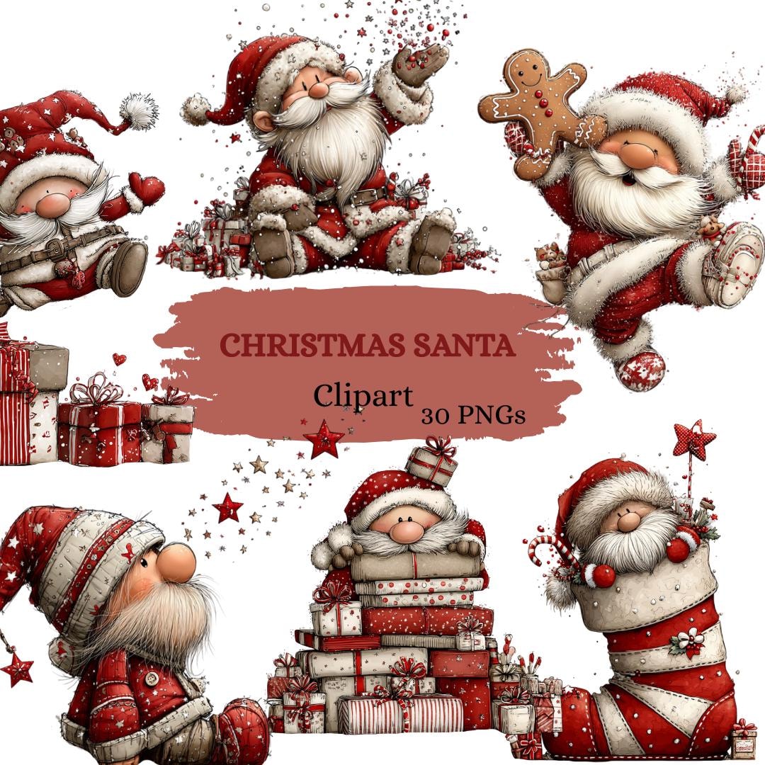 Santa Christmas Clipart, Festive Holiday Graphics, Digital Download, 40 ...