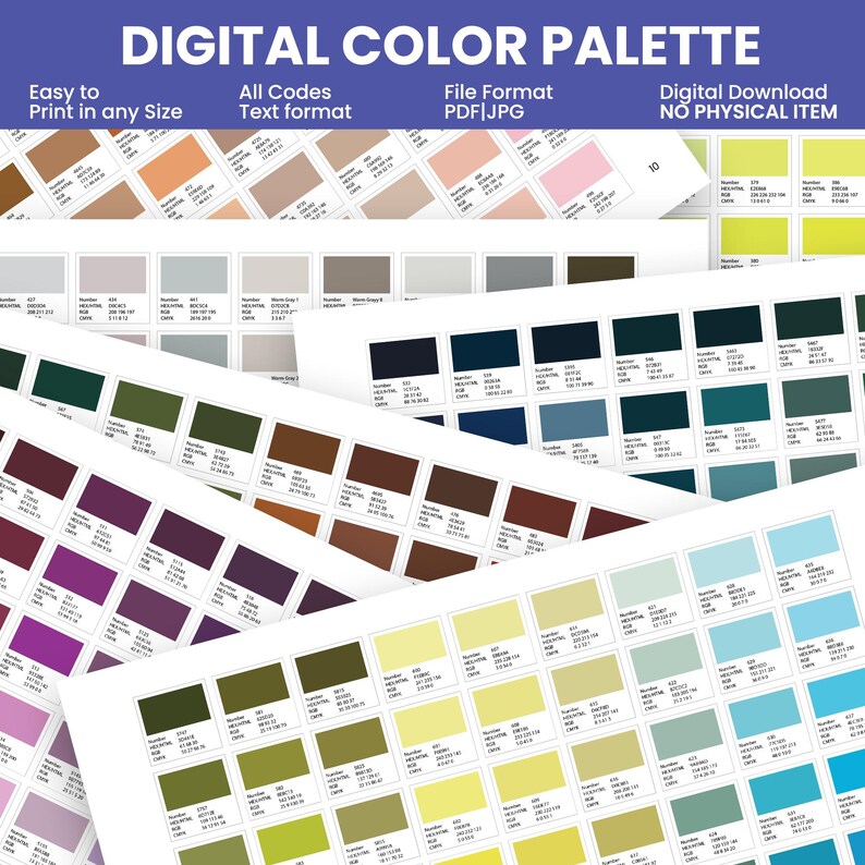 Digital Color Palette | Hex, Rgb, CMYK Codes | Printable Color Chart ...