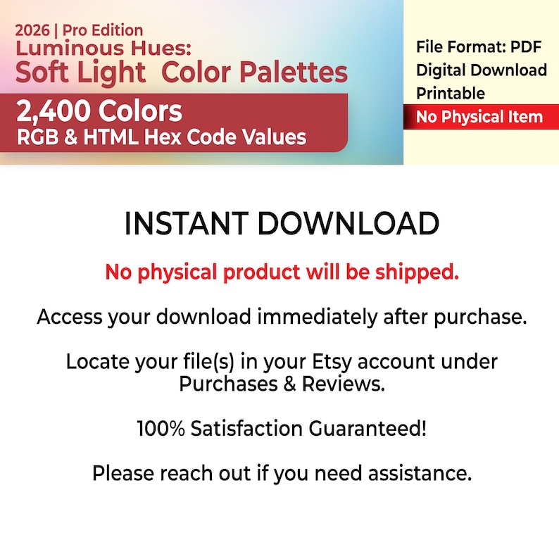 2,400 Soft Light Color Palettes Guide Book| Pro HEX and RGB Swatches ...