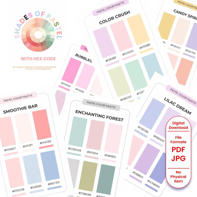 Shades of Pastel Color Palette With Hex Codes | Printable Digital Color ...