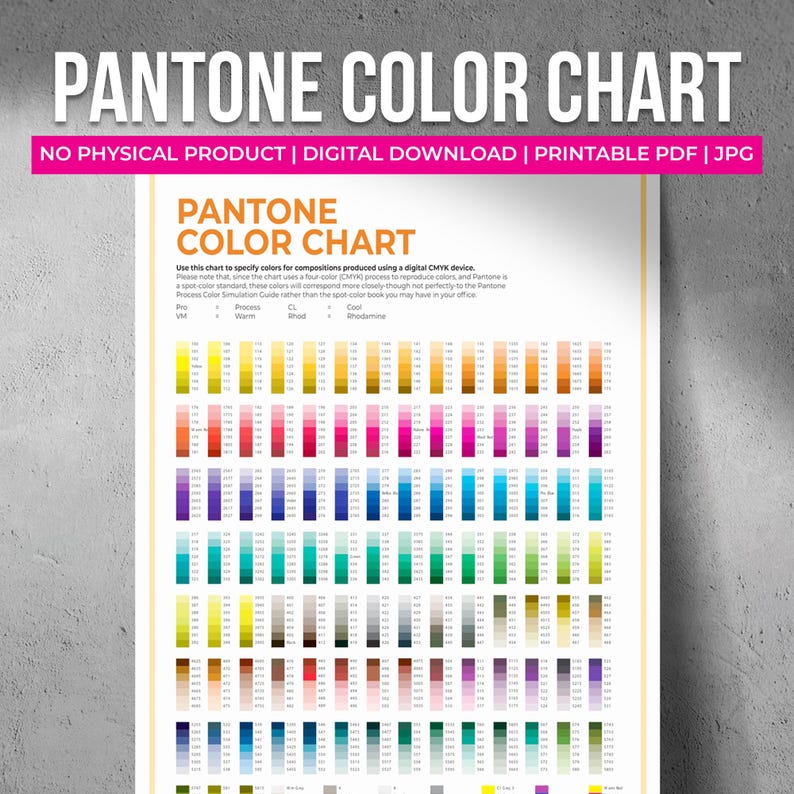 Pantone Color Chart Printable: CMYK Reference Guide (PDF, JPG) - Etsy