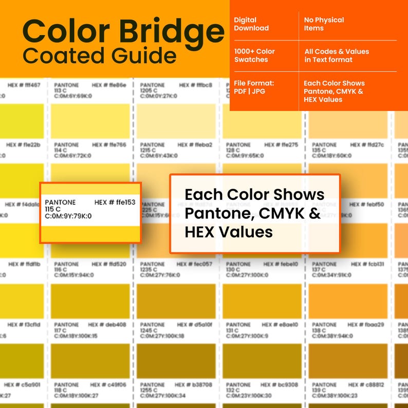 Pantone Color Bridge Coated Guide: CMYK HEX Palette (digital Download ...