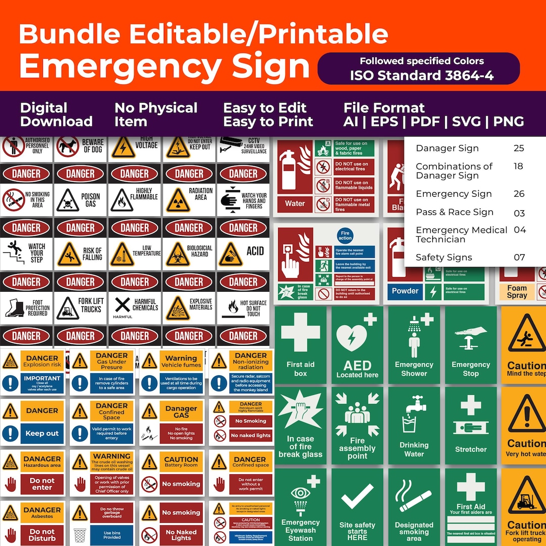 Emergency Exit Signage: Editable Vector Safety Signs (digital Download ...