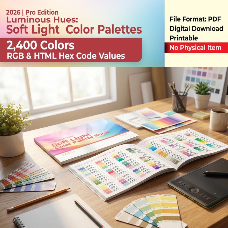2,400 Soft Light Color Palettes Guide Book| Pro HEX and RGB Swatches ...