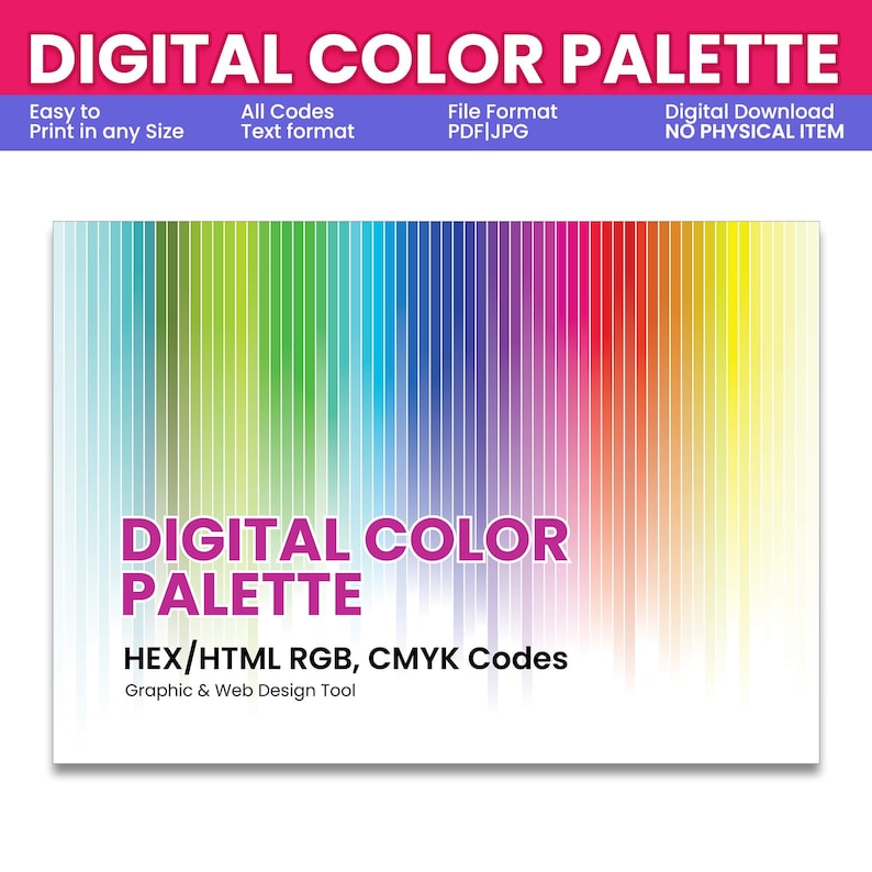 Digital Color Palette Chart | HEX RGB CMYK Color Codes | Printable ...