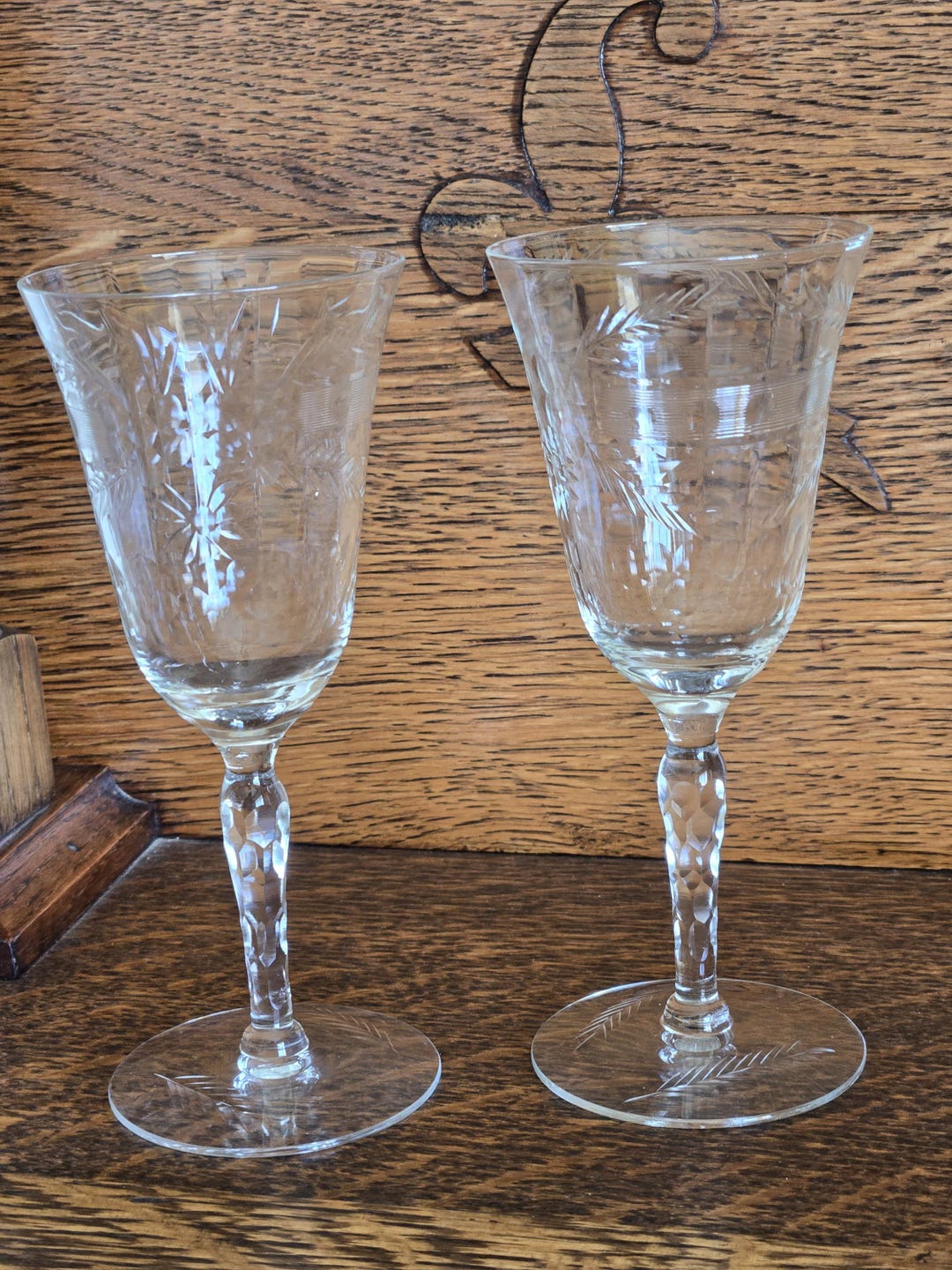 Vintage Seneca Crystal Cordial Glasses, Art Nouveau Floral Etched, Set ...