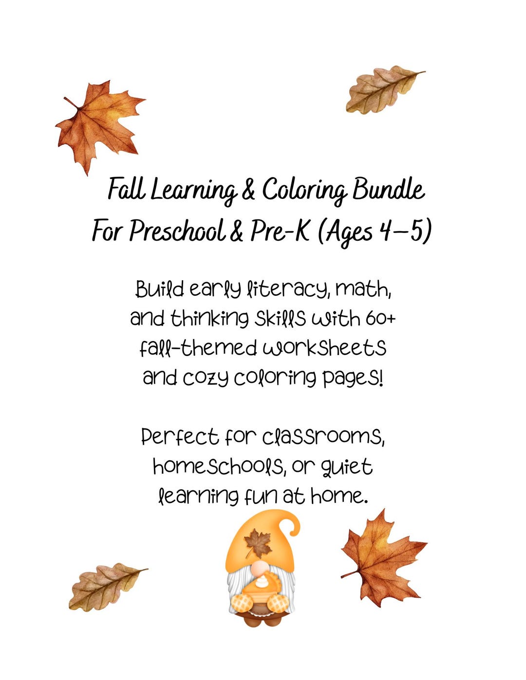 Fall Preschool Learning Bundle – Coloring Pages & Activities (PDF) - Etsy