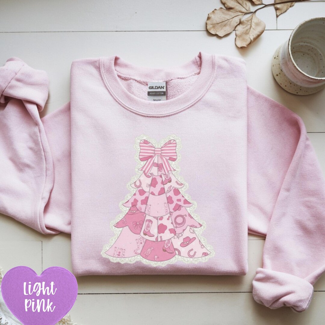 Pinkmas Western Cowgirl Patchwork Christmas Tree Sweatshirt, Messy ...
