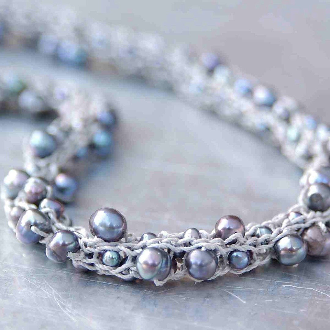 Freshwater Pearls Yarn Necklace Hand-knitted From Gunmetal - Etsy