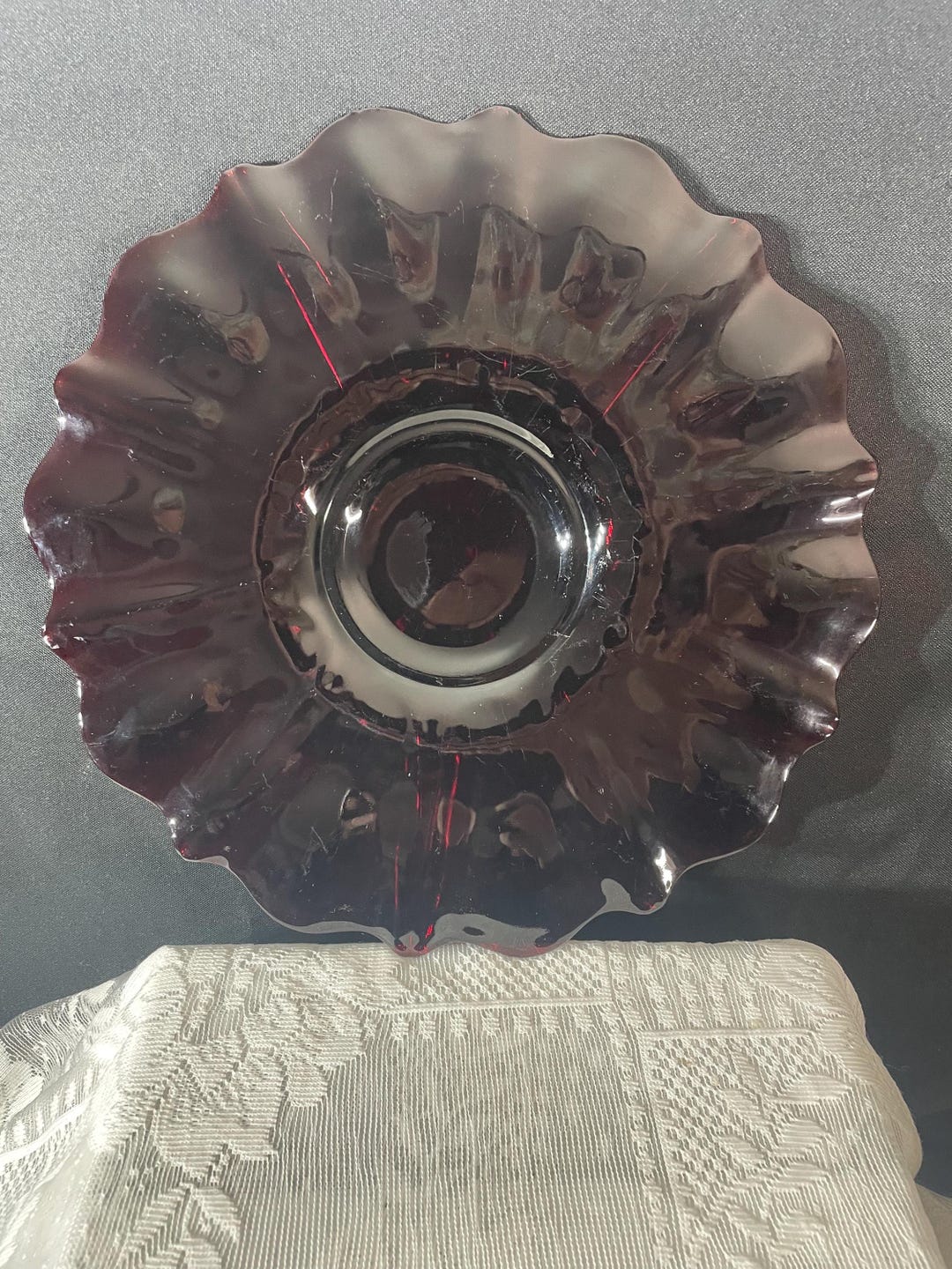 Vintage Anchor Hockins Royal Ruby Red Glass Platter Pearl Pattern - Etsy
