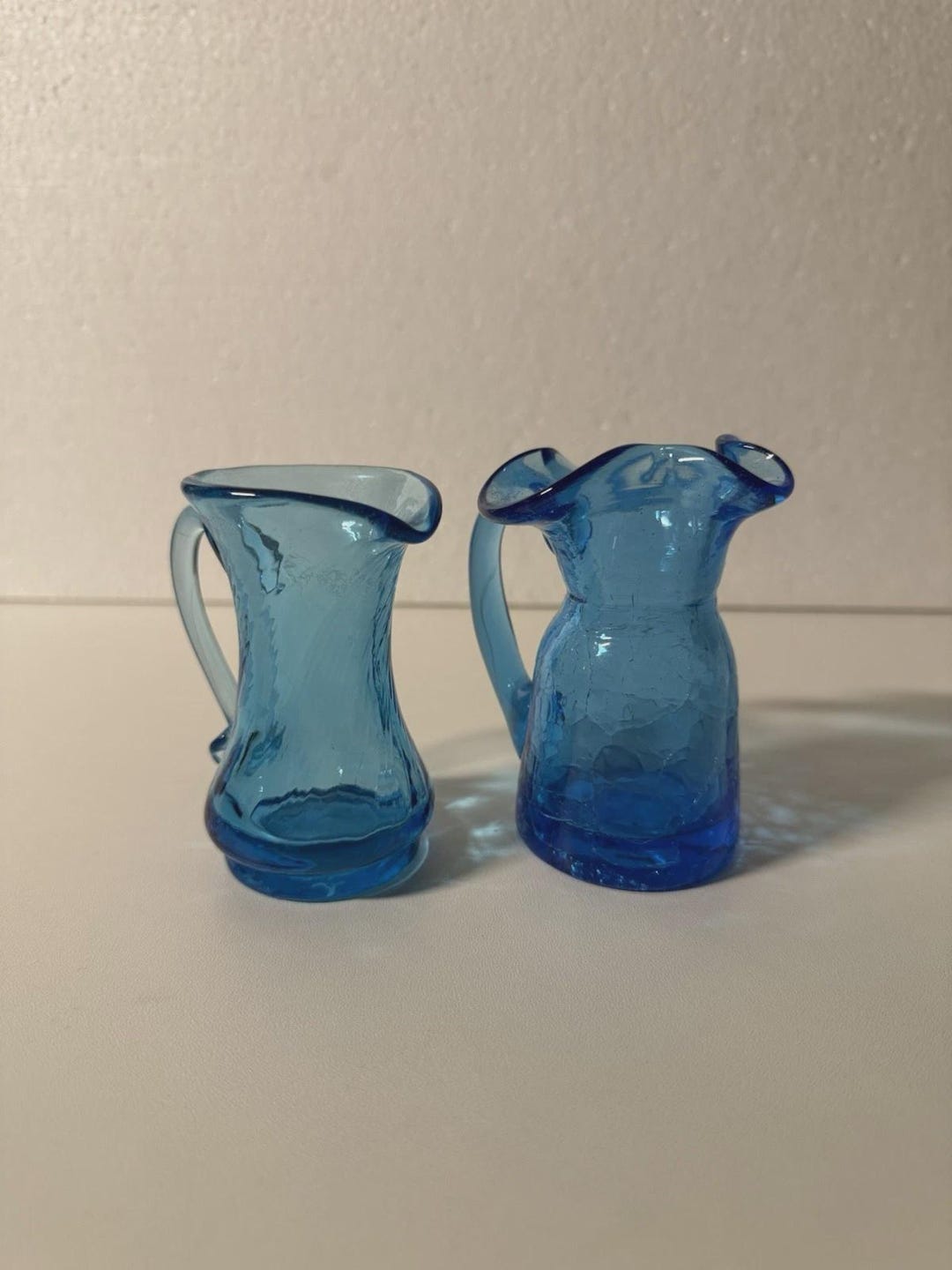 Vintage Old Small Glass Blue Pitchers With Handles Set of 2 - Etsy