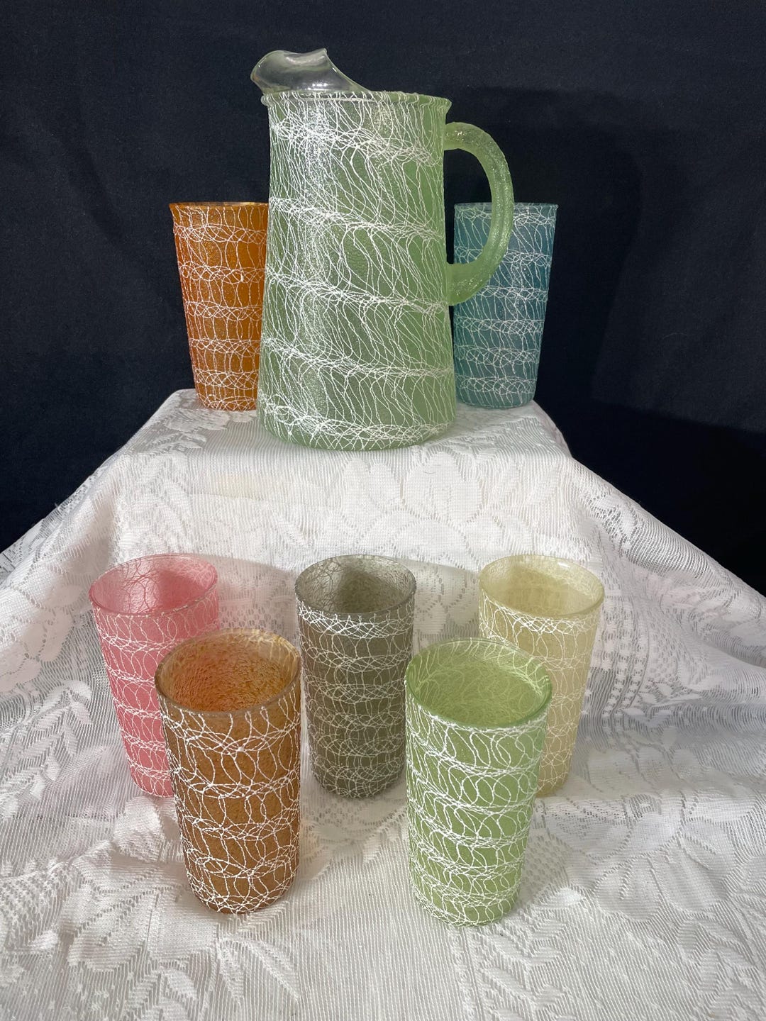 Vintage Color Craft Spaghetti String Glass Pitcher Set 8 - Etsy