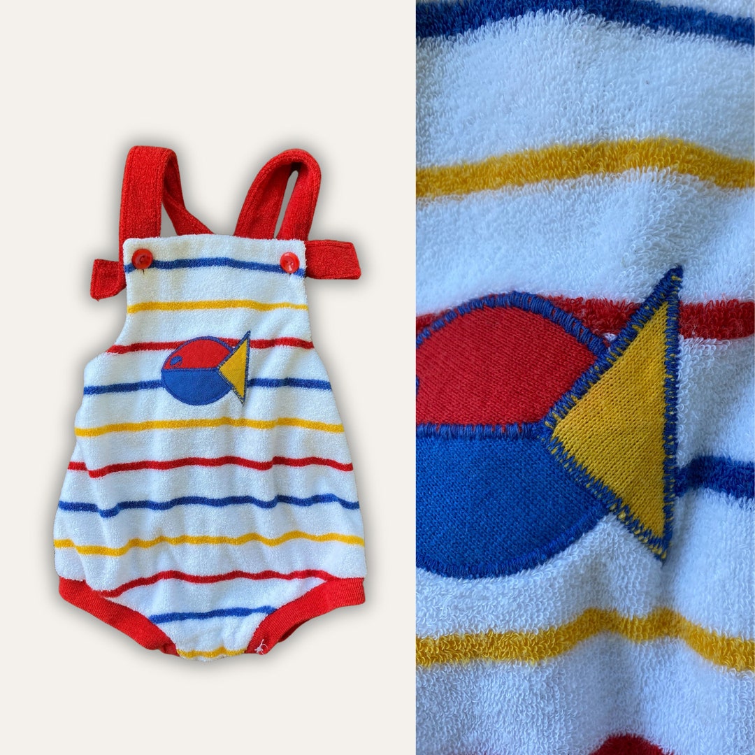 Vintage 70s/80s Striped Baby Onesie Fish Onesie Vintage Terrycloth Baby ...