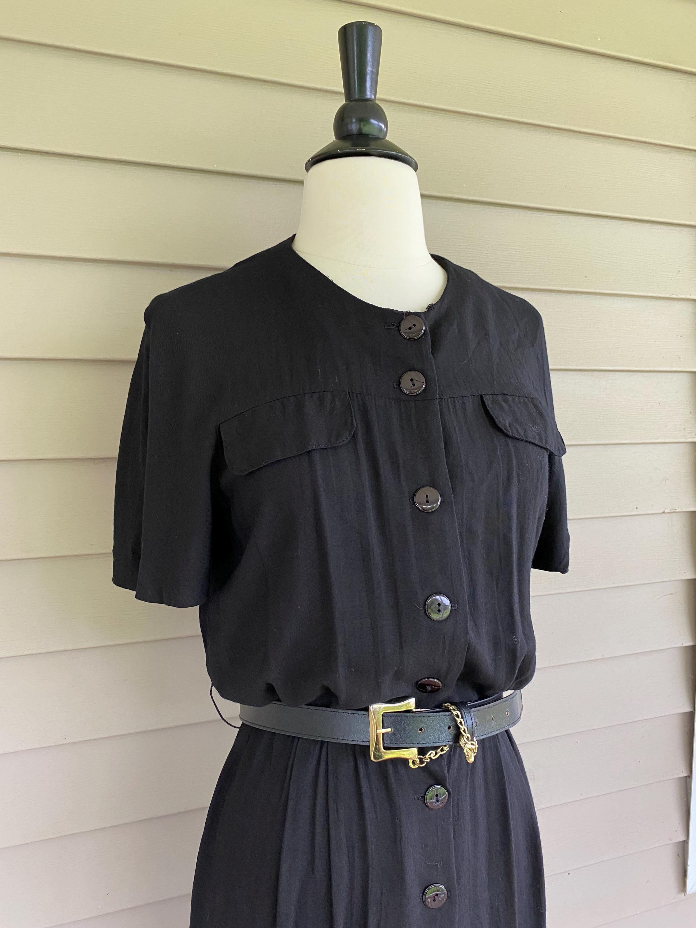 Vintage 90's Black Belted Shirtdress | 90s Women's Work Dress | Date ...